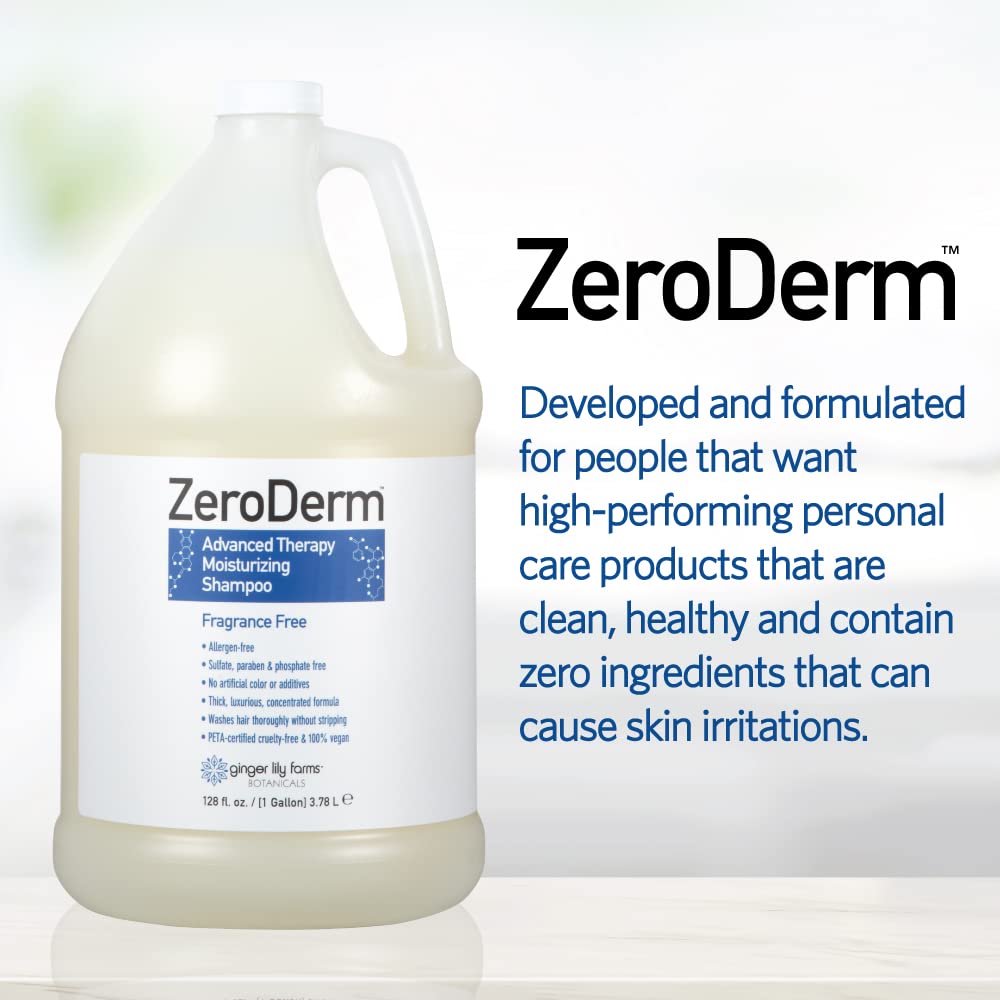 Ginger Lily Farms Botanicals ZeroDerm Advanced Therapy Moisturizing Shampoo for All Hair Types, 100% Vegan & Cruelty-Free, Fragrance Free, 1 Gallon (128 Fl. Oz.) Refill
