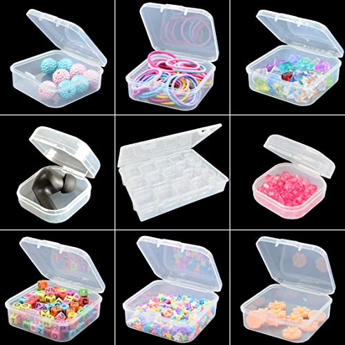 36 Pcs Mixed Sizes Mini Clear Plastic Containers for Bead Organizer and Storage, Craft Storage Boxes with Hinged Lids, Small Transparent Storage Containers for Jewelry Diamond Art Screws Small Parts