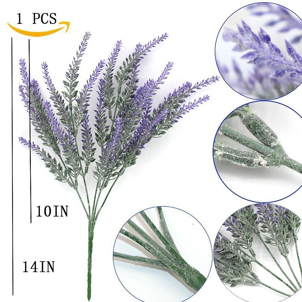 Artificial Lavender Bouquet Plastic Flocked Flowers Layout DIY Bridal Bouquet Home Garden Mall Christmas Holiday Decora-5PCS Purple