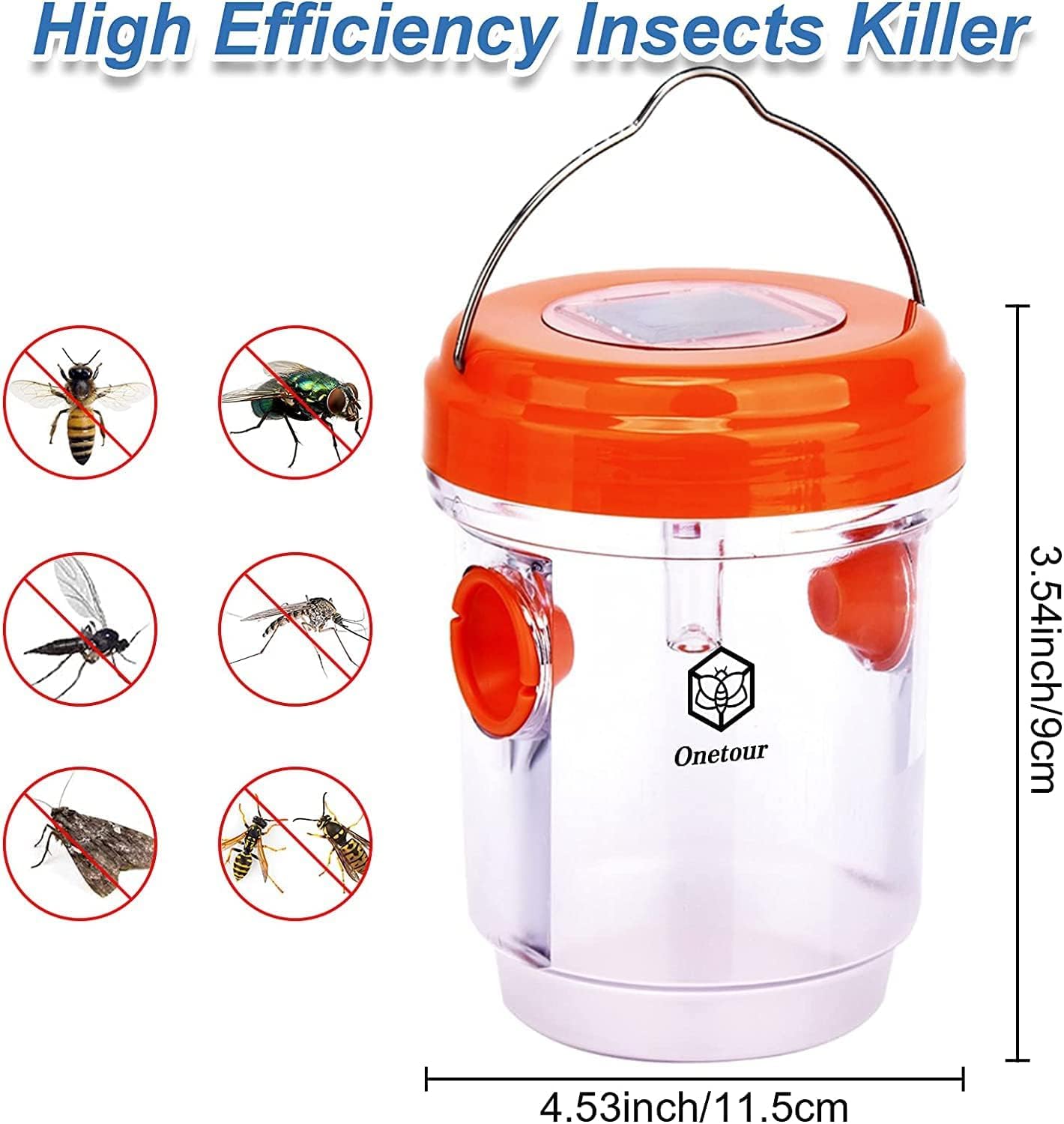 2 Packs Wasp Trap - Solar Powered Bee Trap Outdoor for Yellow Jackets, Hornets and Wasps - Durable Wasp Killer and Bee Killer - Reusable Yellow Jacket Trap and Insect Trap