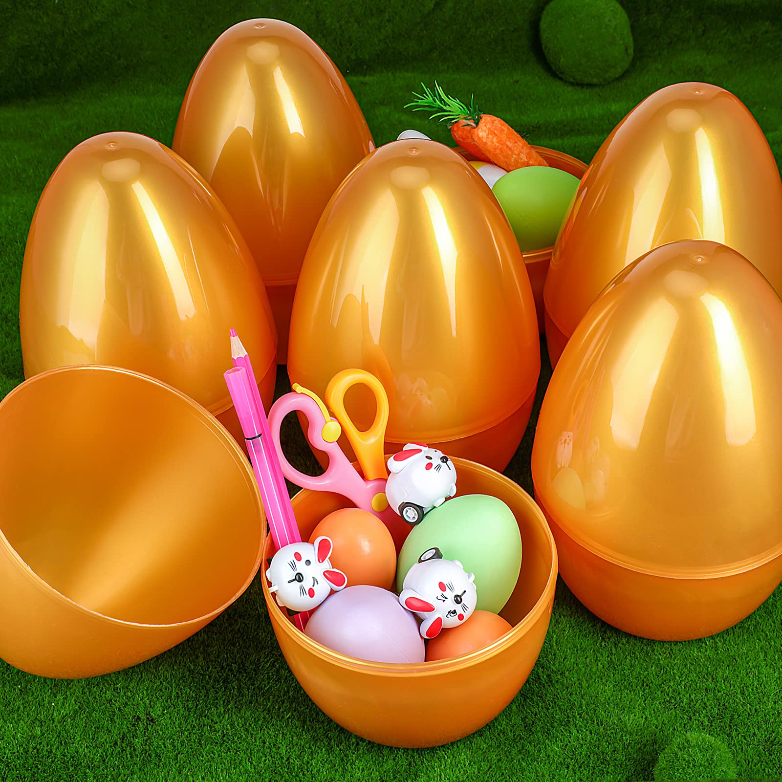 24 Pcs 8'' Jumbo Plastic Easter Eggs Big Fillable Easter Eggs Large Empty Bright Easter Hunt Surprise Eggs for Teens Hunt Game Holiday Party Supplies Basket Fillers Toy Outdoor Decorations (Gold)