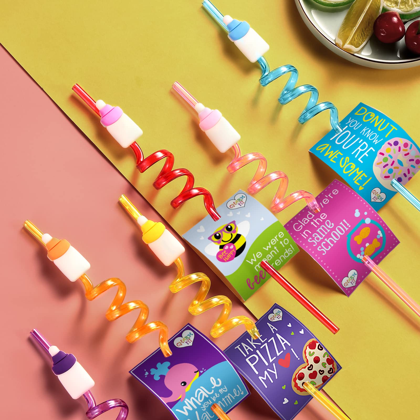 24 Reusable Baby Bottle Plastic Straws for Girls Boys Baby Shower Party Gift Favors with 2 Cleaning Brushes