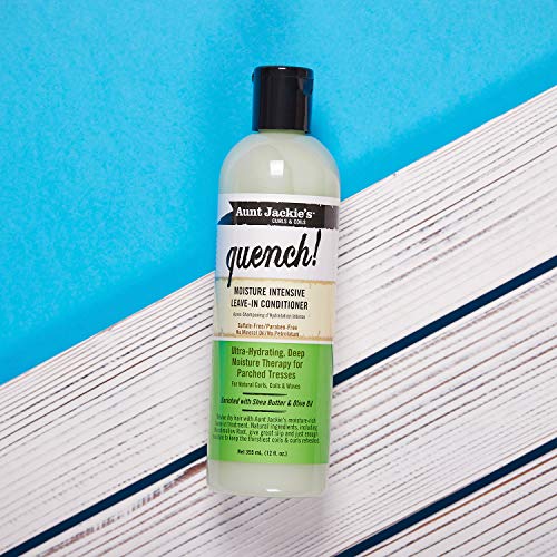 Aunt Jackie's Curls and Coils Quench Moisture Intensive Leave-In Hair Conditioner for Natural Curls, Coils and Waves, Enriched with Shea Butter, 12 oz