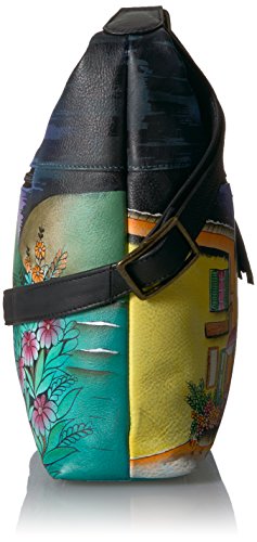 Anna by Anuschka Women's Genuine Leather Medium Shoulder Hobo | Zip-Top Organizer with Side-Zip Pockets | Moon Lit Capri