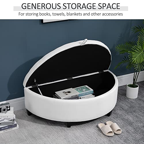 HOMCOM Half Moon Modern Luxurious Polyester Fabric Storage Ottoman Bench with Legs Lift Lid Thick Sponge Pad for Living Room, Entryway, or Bedroom, White
