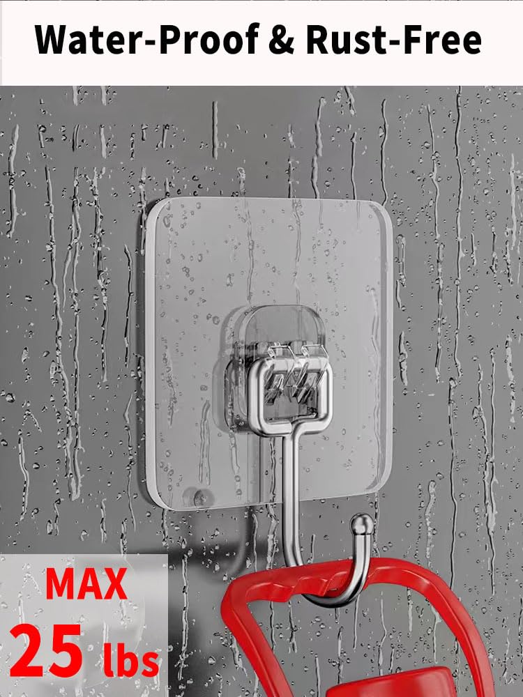 8pcs Large Adhesive Hooks For Hanging 25Ib(Max),Waterproof And Rustproof Wall Hooks For Hanging Heavy Duty,Self Adhesive Hooks Ceiling,Shower Key Hooks,No Damage,No Nail Sticky Wall Hooks For Kitchen