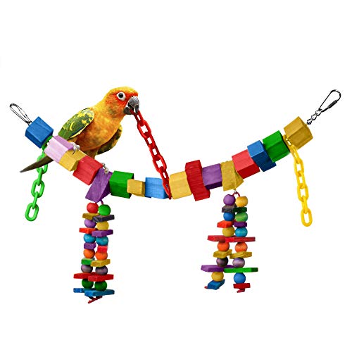 Meric Parrot Wooden Block Chew Toy for Large Birds, Delights Amazons, Conures, Cockatiels, and African Greys, Happier, Less Nippy Birds, Trims Beak, Strengthens Legs