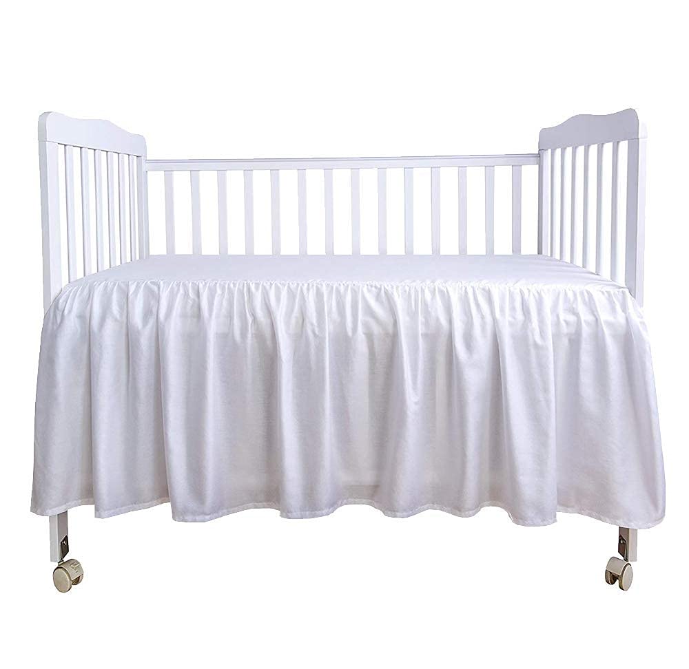 White Crib Bed Skirt- Perfect for Nursery Crib for Boys & Girls with a 14" Drop and Size 28x52