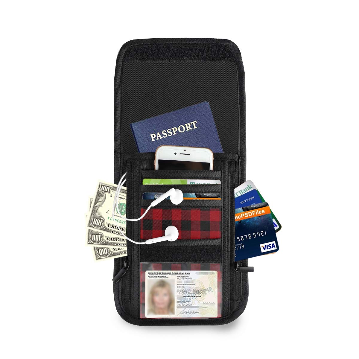 ALAZA Red Black Buffalo Lattice Plaid Small Crossbody Wallet Purse Cell Phone Bag Rfid Passport Holder with Credit Card Slots