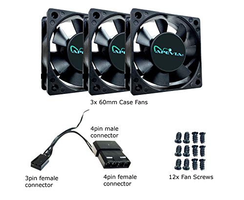 Apevia CF6025S-3 (3 Pk) 60mm x 60mm x25mm Black Case Fan W/4PIN Molex + 3PIN Motherboard Adapter
