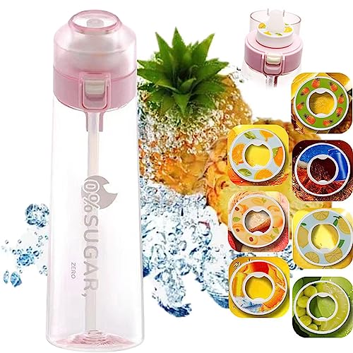 Air Water Bottle BPA Free Starter up Set Drinking Bottles,650 ml Drinking Bottle with Flavour, with 7 Flavour pods%0 Sugar Water Cup ,for Gym, Running, Outdoor (Pink)