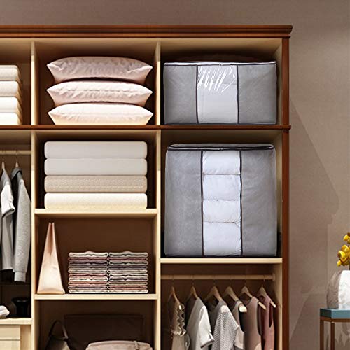 Daily Treasures Extra Large Blanket Bags, 4Pcs Fabric Clothes Storage Bags - with Clear Window & Reinforce Handles, Perfect for Blankets, Comfoters, Sweater Storage(Grey)