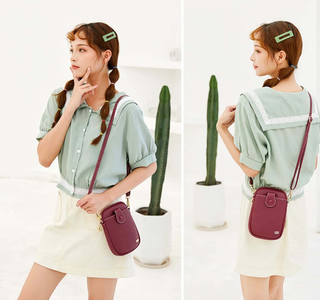 Aslana Touch Screen Phone Bag Vertical Small Crossbody Bag Handbag for Women (Wine Red)
