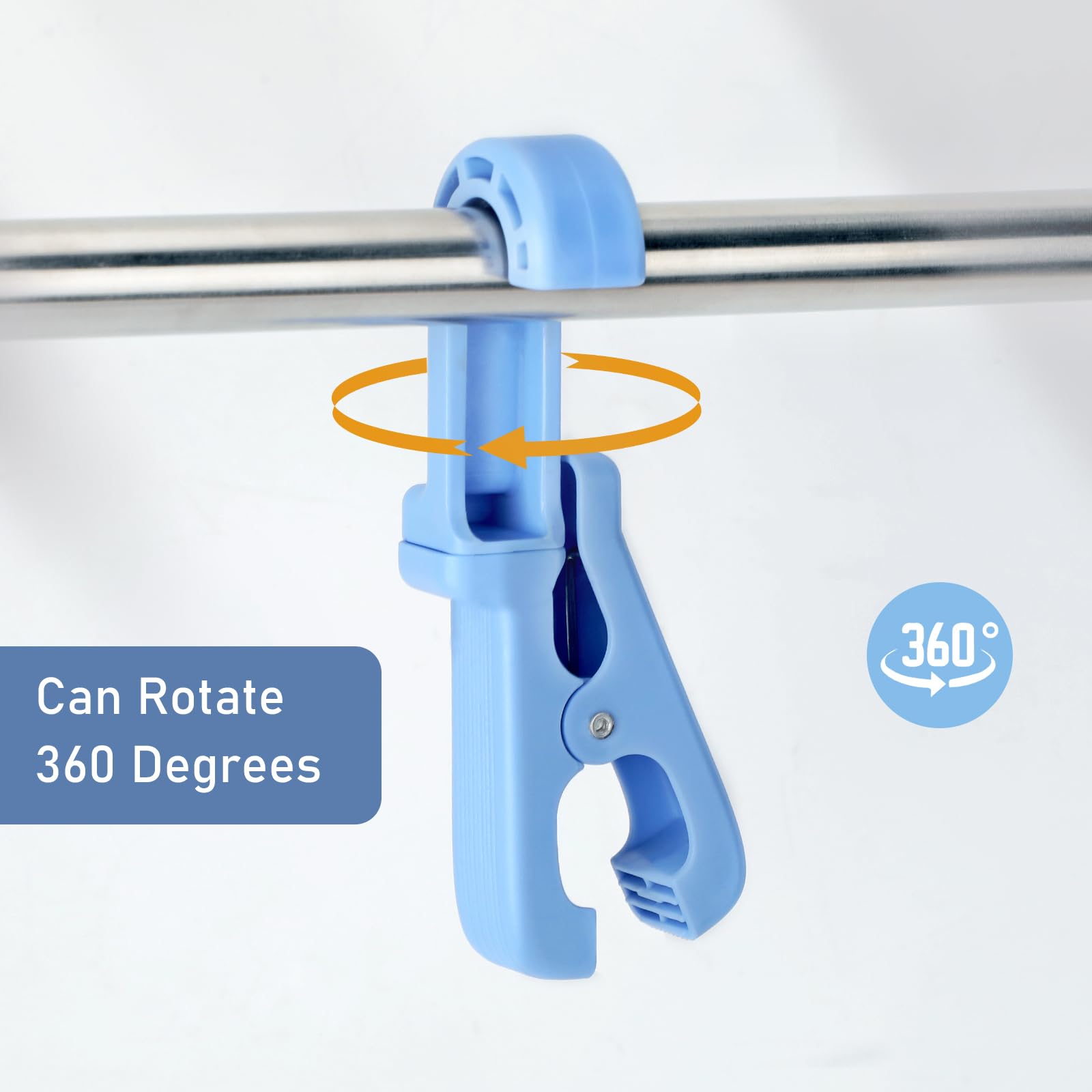 8PCS Plastic Clips for Hanging,Heavy Duty Hanger Clips with Bag,Large Swivel Clothes Pins with Hooks for Bathroom Wardrobe,Strong Laundry Hooks with Clips for Socks Boot Bras Towels(Blue)