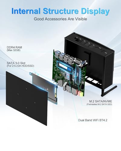 FANPEEC Fanless Mini PC Core i3 6157U, Industrial PC Windows 10 Pro 64GB RAM 512GB SSD 1TB HDD, WiFi 5, BT 4.2, 8 x USB 2.0, 2 x Ethernet Ports, 2 x HD Mini Desktop Computers