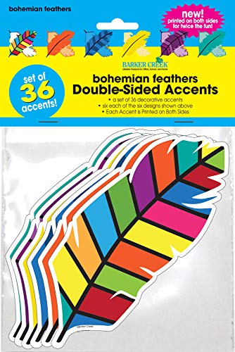 BARKER CREEK Double-Sided Cut-Outs, Bohemian Feathers, School Accents, Bulletin Boards, Party Decorations, Home Learning, Classroom and School Decor, Double-Sided, 5.5" high, 36 per Pkg (2215)