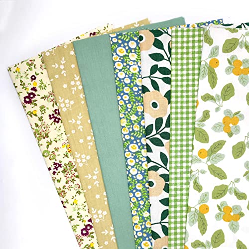 7pcs 10" X 10" Cotton Fabric Patchwork Squares Floral Fabric Fat Quarters Fabric Bundles Patchwork Fabric Quilting Fabric Bundles for DIY Crafts Cloths Handmade Accessory - Green Serie
