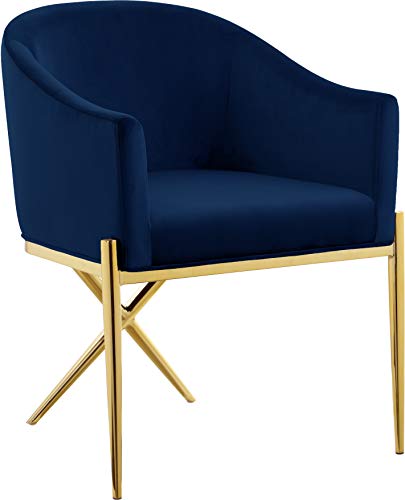 Meridian Furniture Xavier Collection Modern | Contemporary Velvet Upholstered Dining Chair with Sturdy Steel X Shaped Legs, 25.5" W x 24.5" D x 31.5" H, Navy