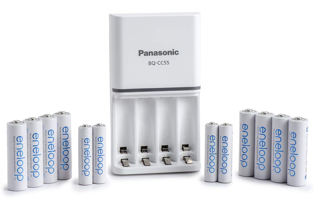 Eneloop Panasonic K-KJ55MC84CZ Power Pack; 8AA, 4AAA, and Advanced Battery 3 Hour Quick Charger & Panasonic BK-3MCCA16FA AA 2100 Cycle Ni-MH Pre-Charged Rechargeable Batteries, 16-Battery Pack