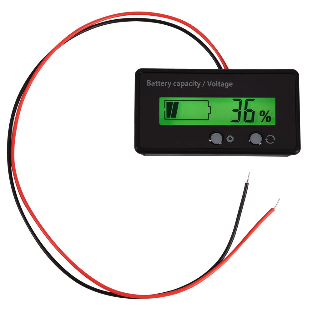 Battery Capacity Voltage Meter, LCD Display Universal Battery Capacity Voltage Monitor Gauge Indicator 12V/24V/36V/48V with Green Backlight for Lithium Batteries -