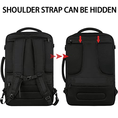 50L Travel Backpack, Large Carry on Backpack Expandable Flight Approved Water Resistant Luggage Suitcase Weekender Business Daypack Overnight Duffle Bag for Men travel,World Traveler Gift, Black