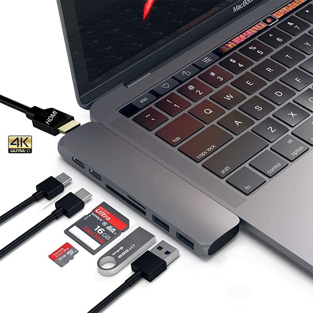 WangW USB C Hub, 7 in 1 Type C Aluminum Adapter for MacBook Pro 13″ and 15″ 2016/2017/2018/2019, Air 2018/2019, 4K USB C HDMI, 2 USB 3.0 Ports, TF/SD Card Reader,USB C Power Delivery,Black
