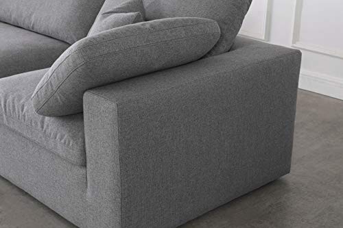 Meridian Furniture Serene Collection Modern | Contemporary Deluxe Comfort Modular Sectional, Soft Linen Textured Fabric, Down Cushions, 2 Corner + 1 Armless + 1 Ottoman, Grey