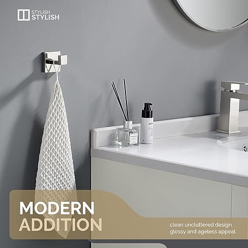 Angle Simple Bath Towel Hook, Solid Metal Bathroom Shower Square Hook Hand Towel Bathrobe Sponges Hanger Kitchen Cabinet Closet Hook Pants and Shirt Holder Polished Chrome, Wall Mounted