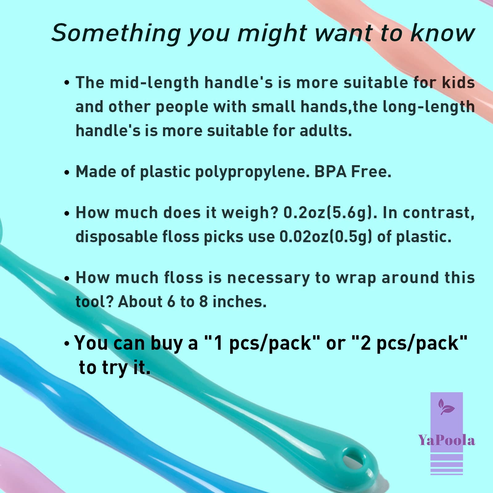 YaPoola Colorful Design Dental Floss Handle 3 Counts for Adults and Kids Teeth Cleaning Interdental Brush Unflavored Floss Picks floas Holder Reusable Flosser