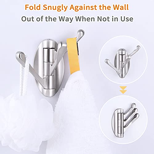 Angle Simple Folding Towel Hook Brushed Nickel, Metal 3 Arms Swivel Hook, Flexible Robe Coat Hook, Space Saving Wall Hook for Bathroom RV