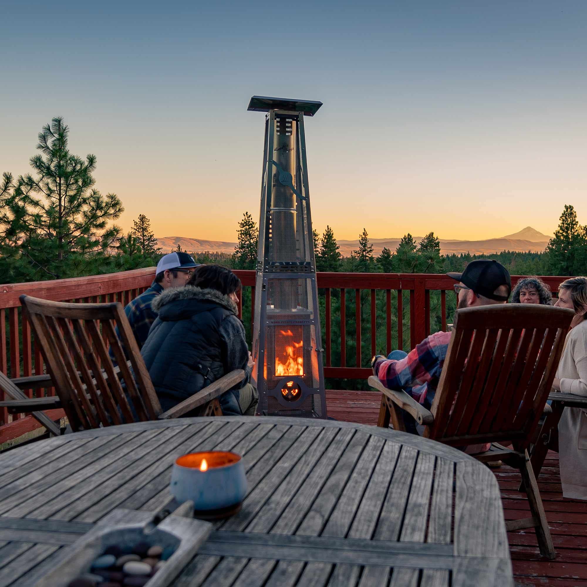 90,000 BTU Stainless Steel Outdoor patio Heater, 12 Ft Heating Radius, Wood Pellet Fired (Big Timber Elite | Revere Edition))