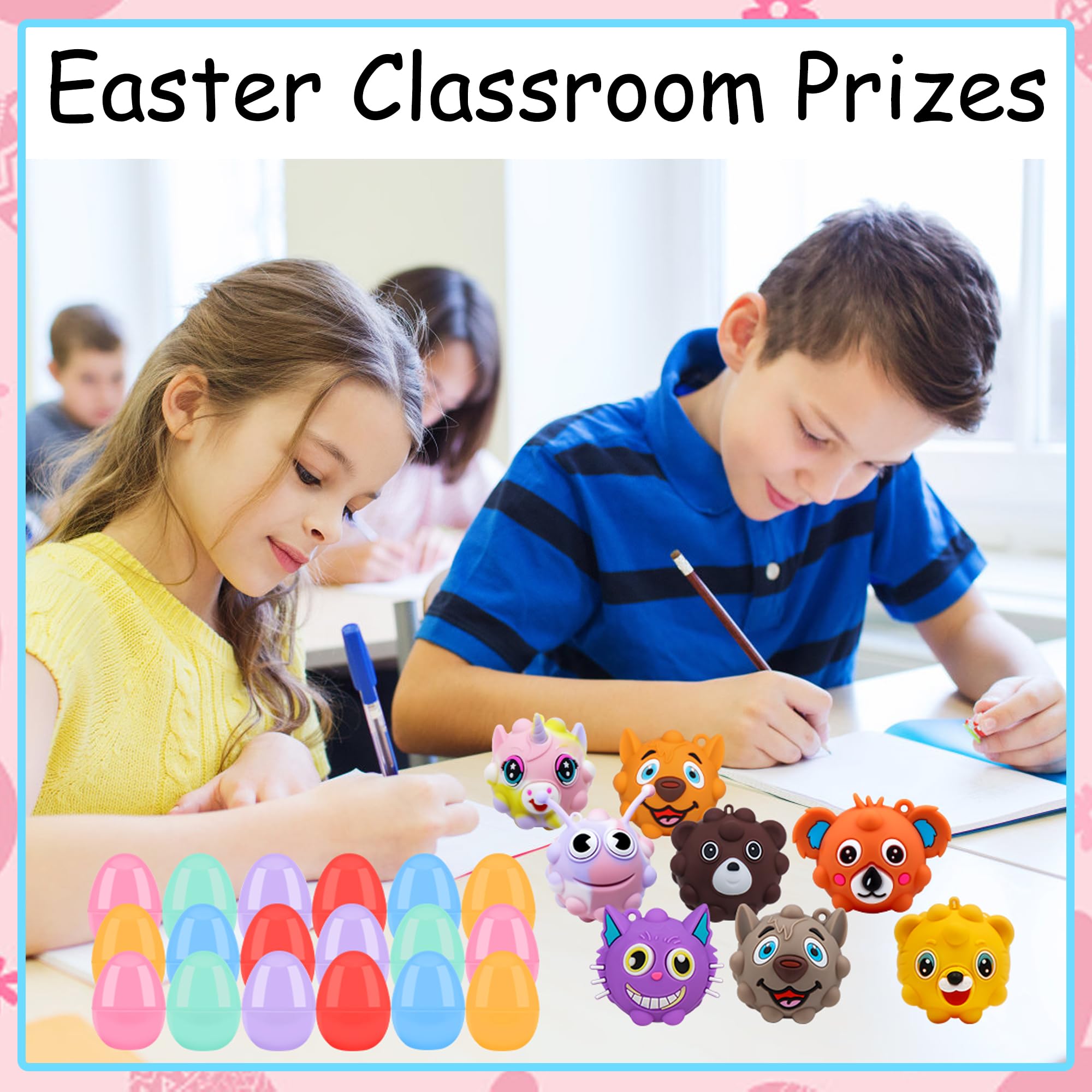 24 PCS Prefilled Easter Eggs with Toys Inside, Jumbo Easter Eggs Filled Pop Balls Perfect for Easter Egg Hunt Easter Baskets Stuffers for Kids Easter Gifts Easter Party Favors