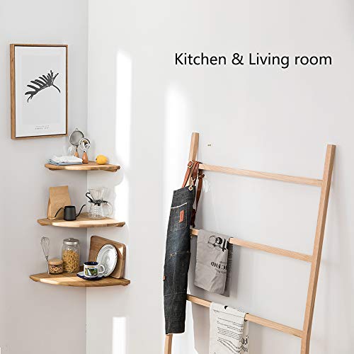 Corner Shelf, 9inch Solid Oak Wood Floating Corner Shelf Wall Mount Round End Floating Speaker Shelf with Wire Hole Display Shelf for Small Plant Photo Frame for Bedroom Kitchen, Living Room