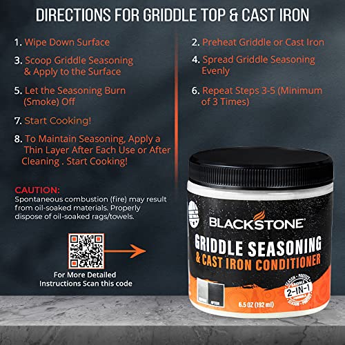 Blackstone 2-IN-1 Griddle & Cast Iron Seasoning Conditioner 6.5 OZ– Effective Seasoning Rub Formula – Food Safe – Easy to Use Cleaner & Conditioner – with Satisfying Customers Travel Tissue Pack