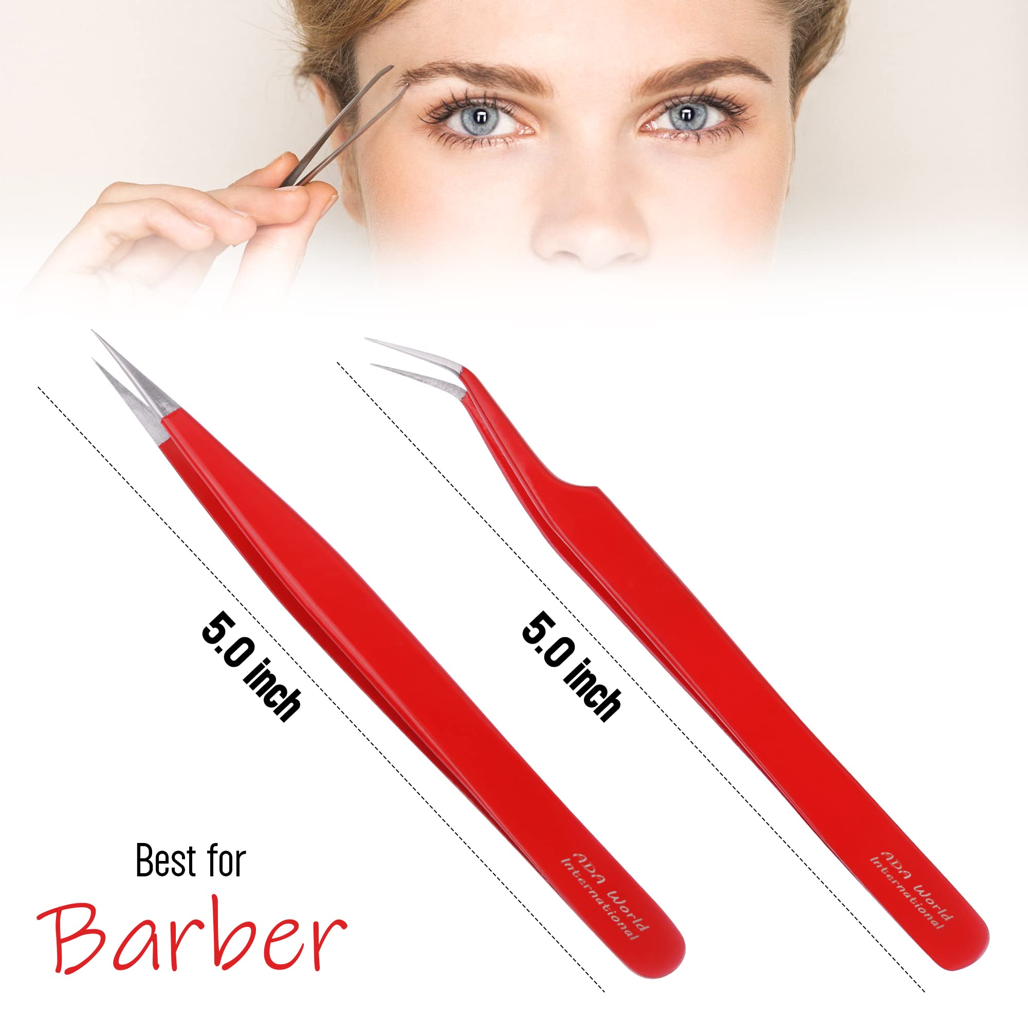 2 PCS Straight and Curved Tip Tweezers Nipper for Eyelash Extensions, RED Stainless Steel False Lash Application Tools