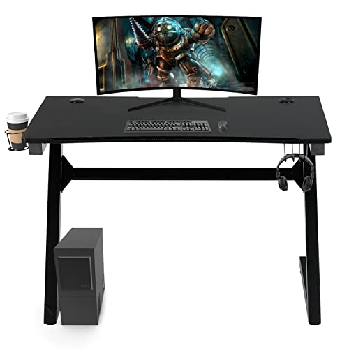 AILEEKISS 45'' Gaming Desk Large Home Computer Gaming Desk Sports Racing Table with with Cup Holder Headphone Hook for Home Office (Red)