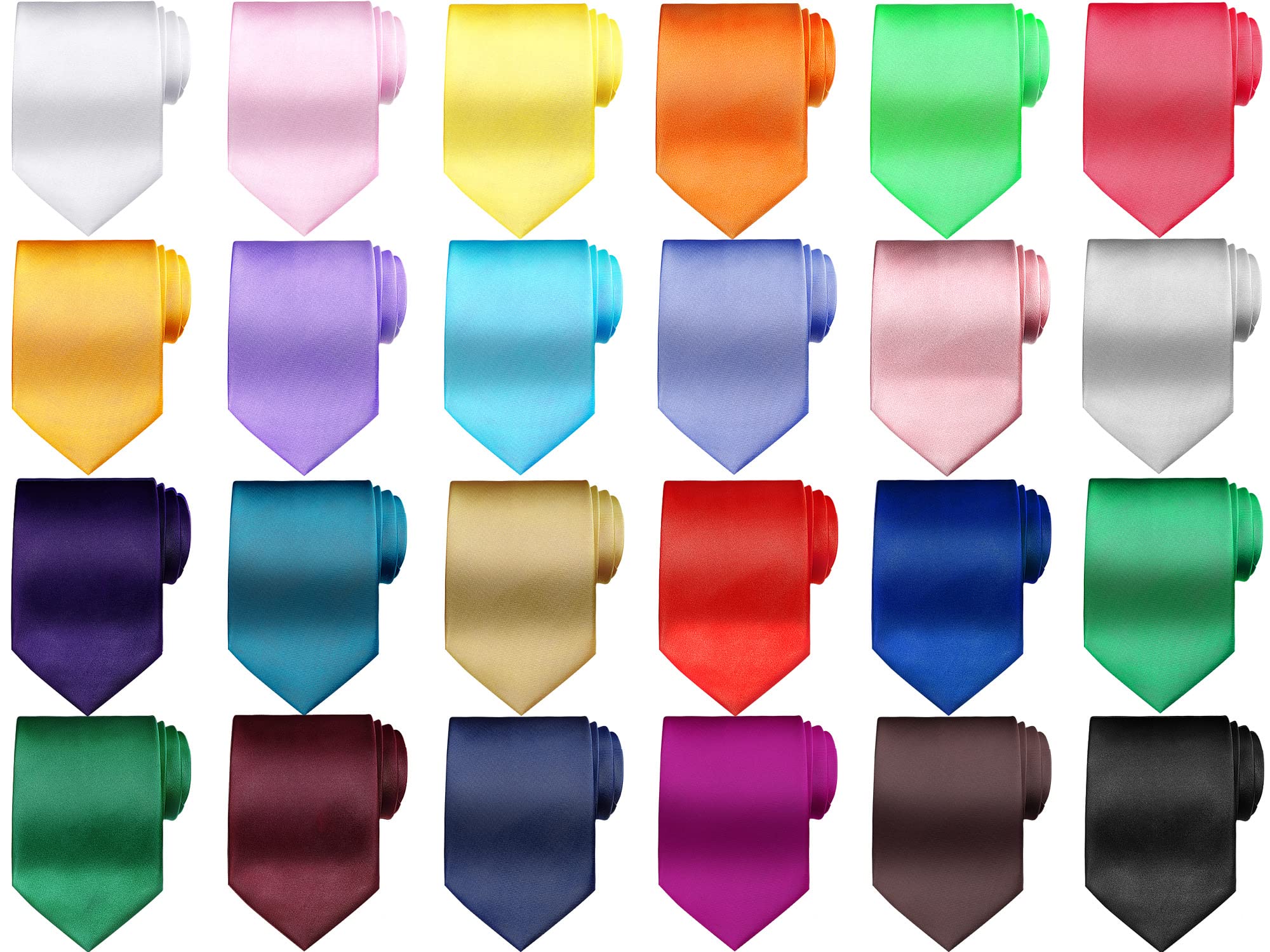 24 Pcs Solid Color Ties for Men Solid Satin Ties Pure Color Ties Set Formal Necktie Tie for Men Business Wedding Formal Occasion