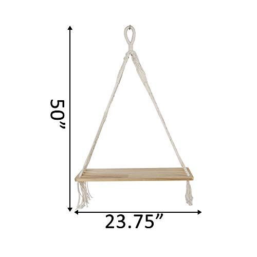 Flora Bunda Macrame Wall Hanging Shelf Indoor Plant Hanger Planter Rack Flower Pot Holder Wood Floating Shelf Organizer Hanger, Handmade Cotton Rope Boho Home Décor Wall Decor (with Wood Plate) 33”H