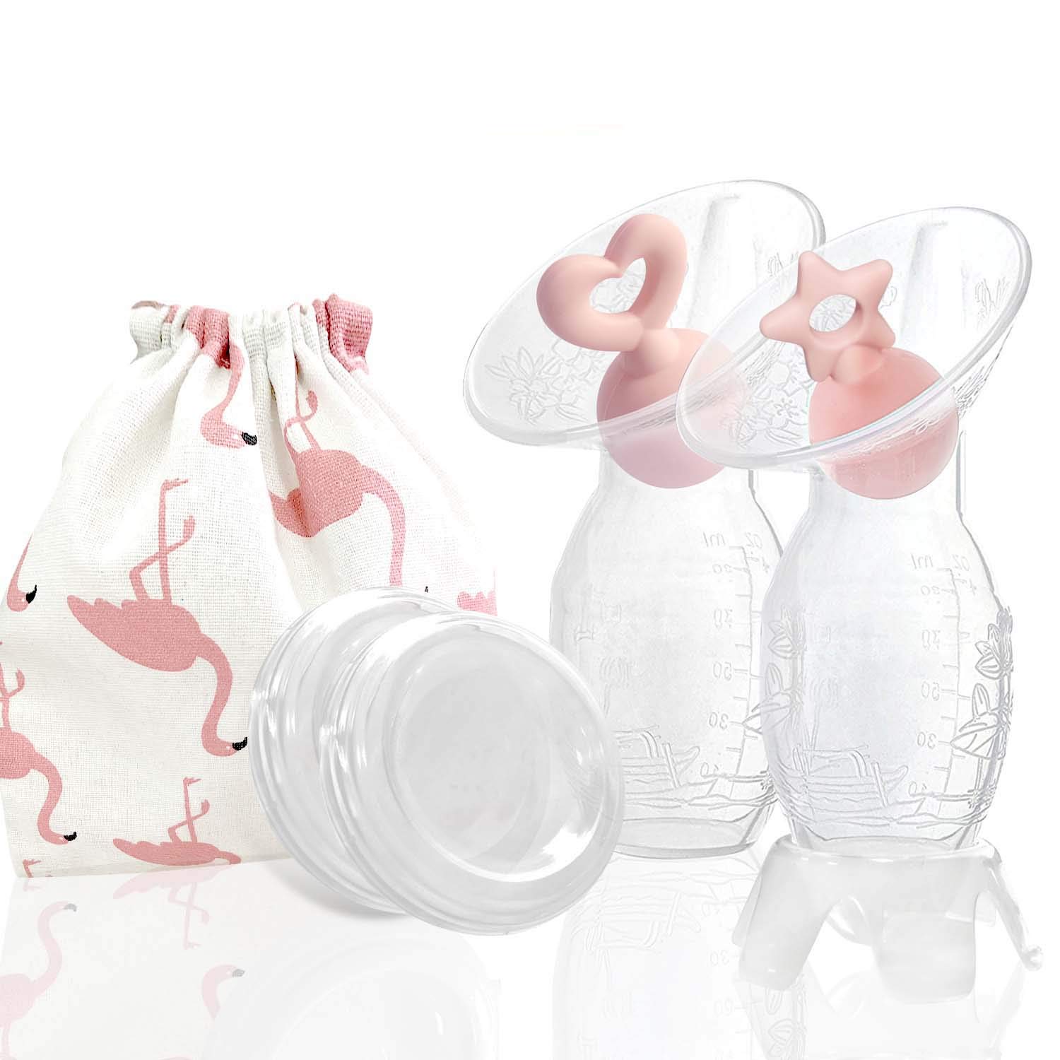 BumbleBee Manual Breast Pump with 2 Pack Breastfeeding Milk Saver Pink Star &Heart Stopper& lid in Gift Box Similar Breast Pump…