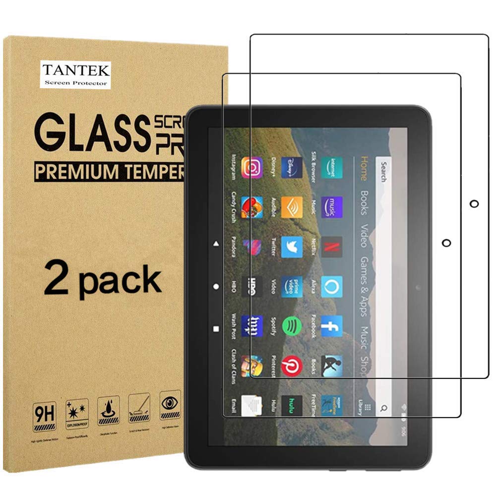 TANTEK [2-Pack Screen Protector for All-New Fire HD 8/HD 8 Plus/HD 8 Kids (10th gen, 2020 release),8-Inch,Tempered Glass Film,Ultra Clear,Anti Scratch,Bubble Free