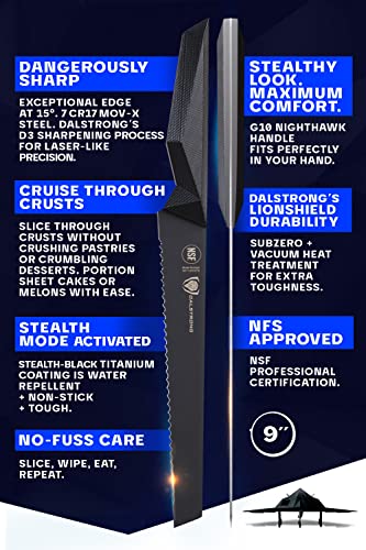 Dalstrong Serrated Bread Knife - 9 inch - Shadow Black Series - Black Titanium Nitride Coated - High Carbon - 7CR17MOV-X Vacuum Treated Steel - Bread Slicer Cutter - Slicing - Sheath - NSF Certified