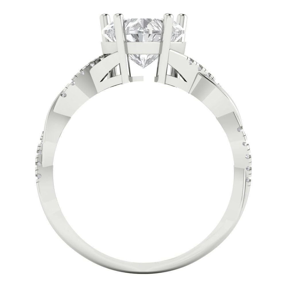 2.1 Ct Heart Cut Clear Simulated Diamond 14K White Gold Solitaire with Accents Engagement Anniversary Ring Size 3.75