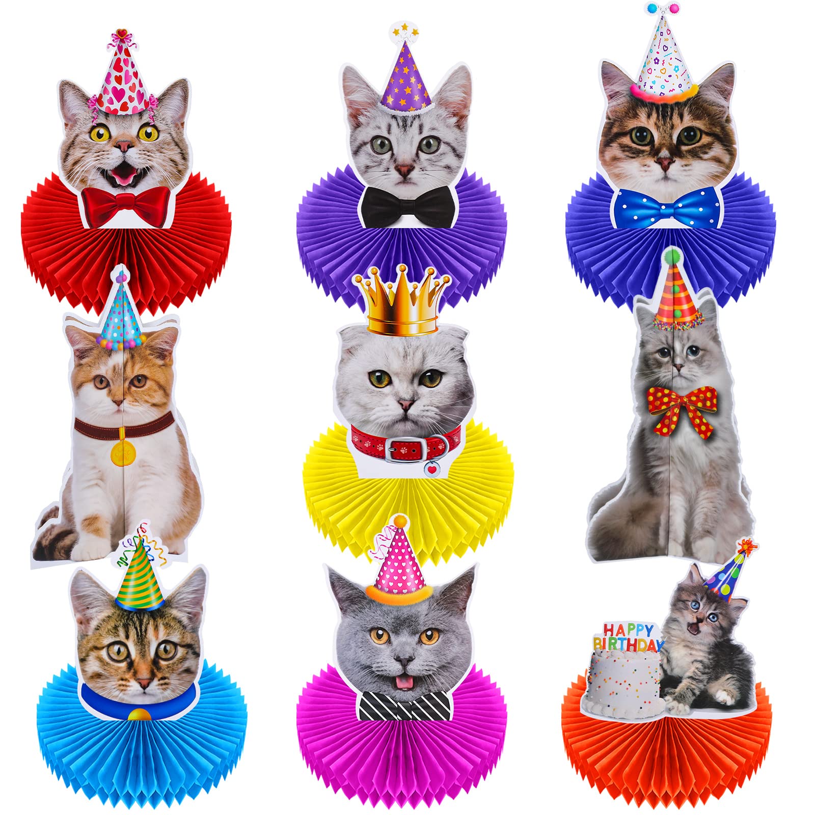 9 Pcs Cat Themed Honeycomb Centerpieces Cats Party Decorations Cat Happy Birthday Party Supplies Cat Party Cake for Kids Baby Shower Birthday Supplies