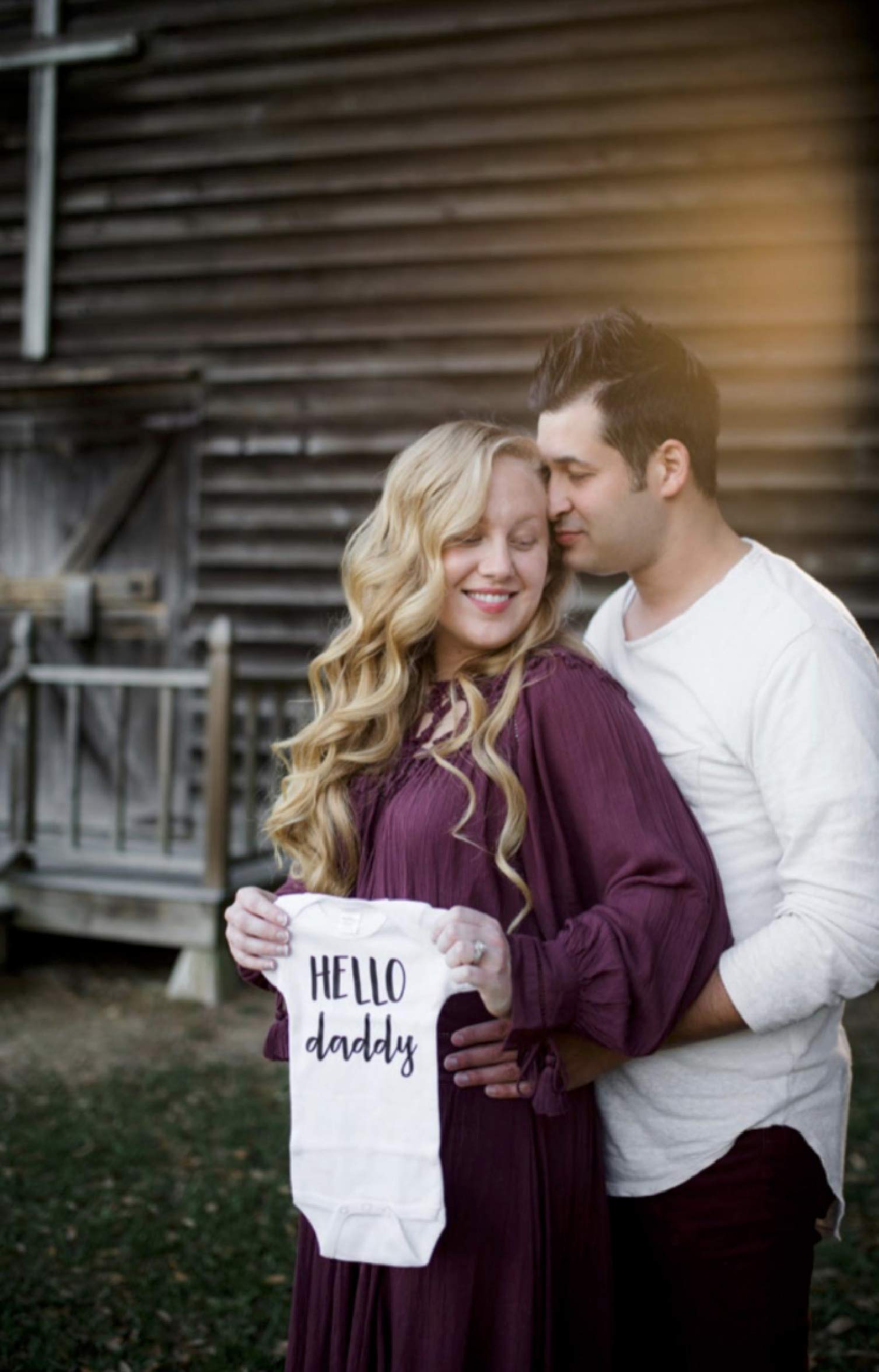 Bump and Beyond Designs Unisex-Baby Hello Daddy Surprise Pregnancy Announcement Leotard to Husband White, 0-3 Months