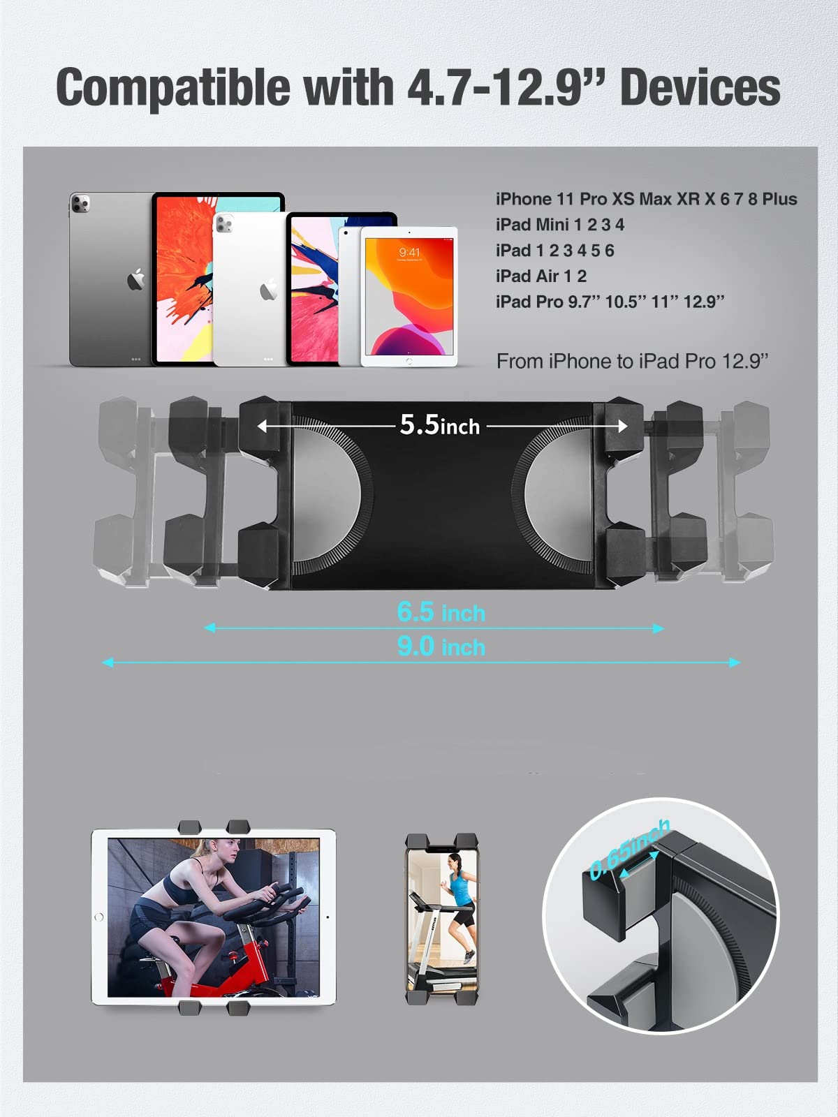 elitehood Tablet Stand Holder, Flexible Gooseneck iPad Tripod Stand Holder for floor, 67’’ Height Adjustable iPad Mount & Cell Phone Holder for 4.7"-12.9" iPhone, iPad Mini Air Pro 11/12.9, Galaxy Tab