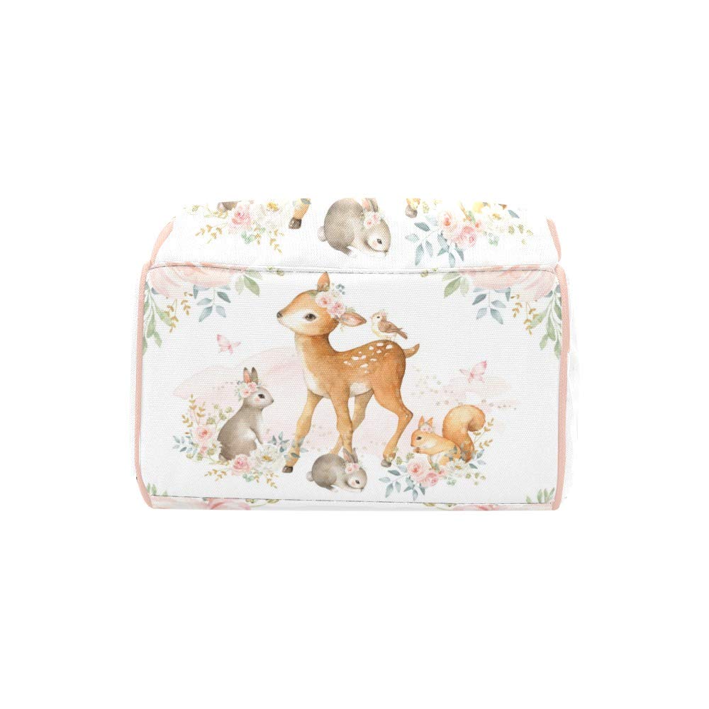 Yeshop Deer Bunny Floral Pink Woodland Multi-Function Personalized Diaper Bag Backpack Tote with Name,Custom Travel Nappy Mommy for Baby Girl Boy Gift, 10.83 inches * 6.69 inches* 15