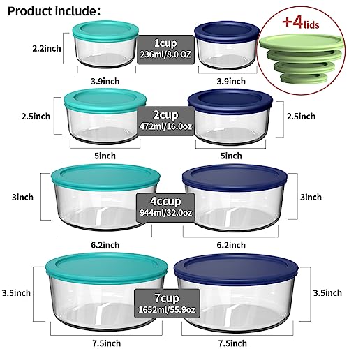 AILTEC Glass Food Storage Containers with Lids, Glass Meal Prep Containers for Lunch, 8Pack Reusable Round Container Set with Simply Lid/B