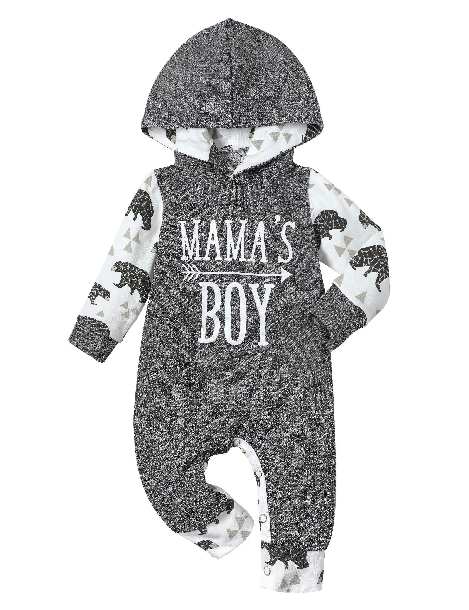 Fommy Baby Boy Clothes 0-3 Months, Baby Clothes Mama's Boy Letter Print Long Sleeve Romper for Baby Boy