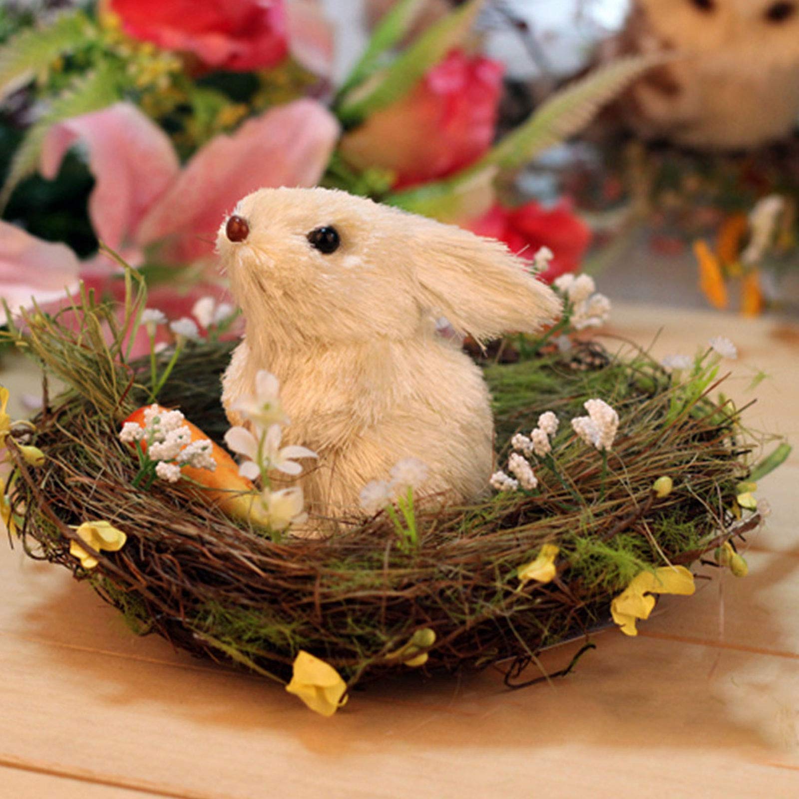 aporake Easter Bunny Statue, Standing Straw Rabbit, Simulation Bunny Garden Decor, Hand-Woven Straw Animal Figurine Festival Home Ornament (#11)