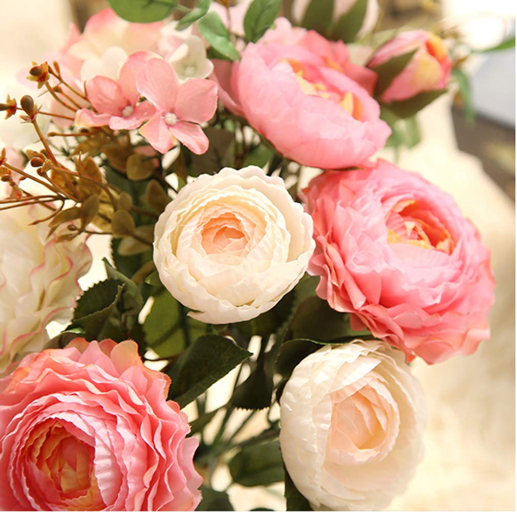 Artfen Artificial Flowers Fake Silk Hydrangea Flower Simulation Hand Tied Bouquet Lu Lotus Bouquet for Home Hotel Office Wedding Party Garden Craft Art Decor Approx 8.5" in Diameter Pink 2